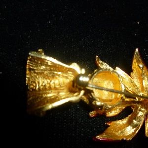 MYLU | Jewelry | Gold Tone Red Enamel Green Rhinestone Mylu Brooch ...